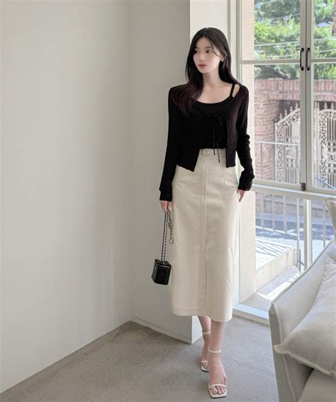 악녀일기 여름출근룩 필리 린넨라이크 H 롱 스커트벨트증정