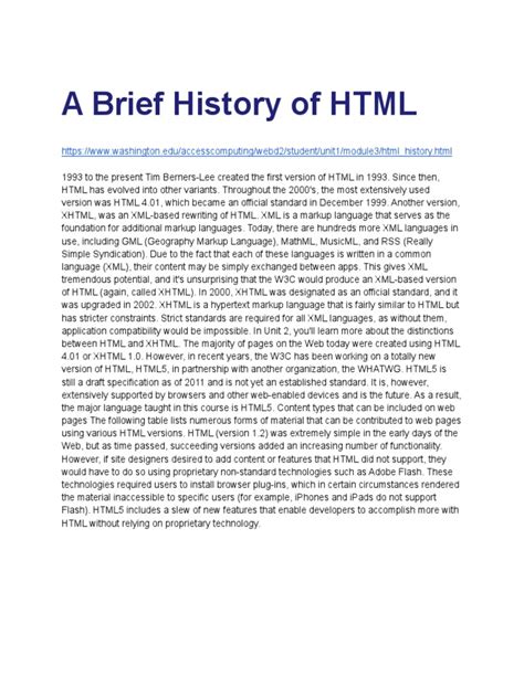 A Brief History Of Html Pdf Html Xhtml