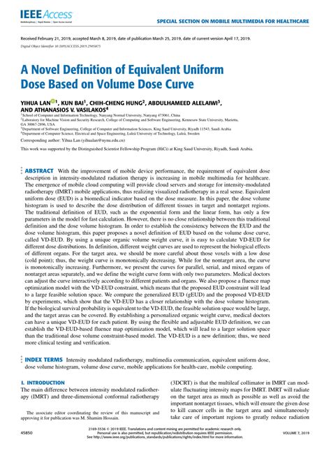 Pdf A Novel Definition Of Equivalent Uniform Dose Based On Volume