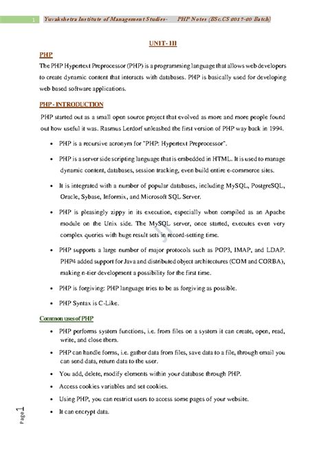 Php Unit Iii Djdmmgg 1 Unit Iii Php The Php Hypertext Preprocessor