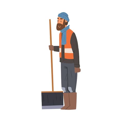 Premium Vector Man Janitor With Big Shovel Male Professional Cleaning