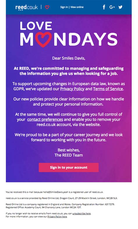 Weve Updated Our Terms Of Service From Reed Desktop Email View