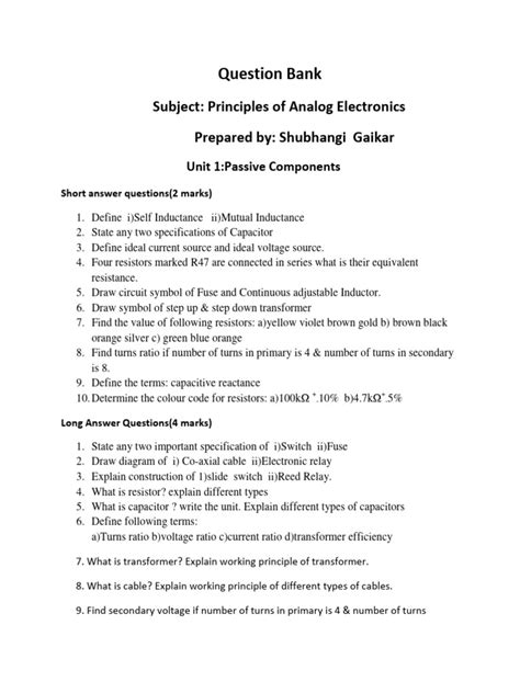 Analog Electronics Question Bank Pdf Operational Amplifier