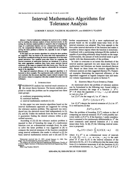 Pdf Interval Mathematics Algorithms For Tolerance Analysis