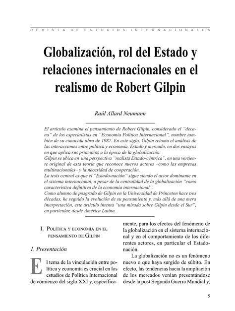 Economia Politica Global El Realismo De Robert Gilpin R E V I S T A