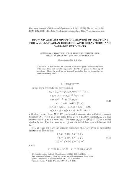 Pdf Blow Up And Asymptotic Behavior Of Solutions For A Px Laplacian