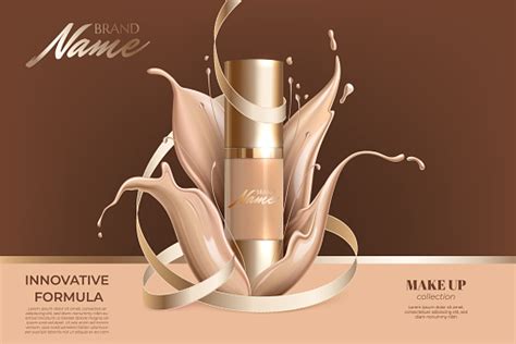 카탈로그 잡지 화장품 광고 포스터 화장품 패키지의 디자인 파운데이션 크림 컨실러 베이스 Bb 크림의 광고 사실적인 크리미한 질감 3차원 형태에 대한 스톡 벡터 아트 및 기타