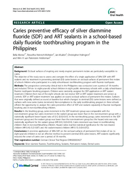 Pdf Caries Preventive Efficacy Of Silver Diammine Fluoride Sdf And Art Sealants In A School