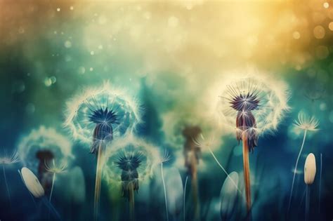 Premium Ai Image Dandelions Blowing In The Wind With A Blurred