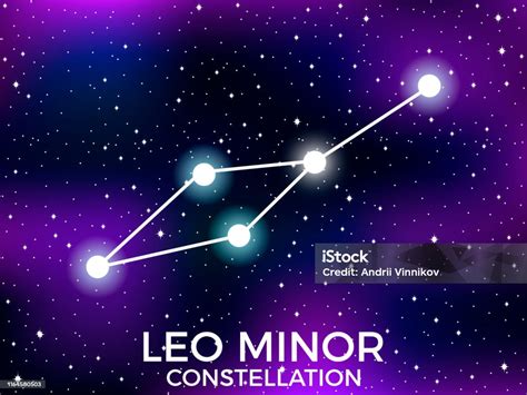 레오 마이너 별자리 별이 빛나는 밤 하늘입니다 별과 은하의 클러스터 깊은 공간 벡터 일러스트레이션 0명에 대한 스톡 벡터 아트