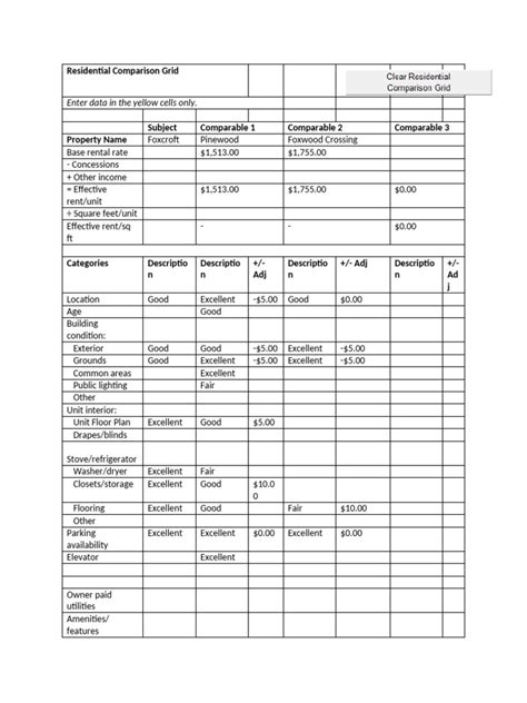 Residential Comparison Grid Pdf
