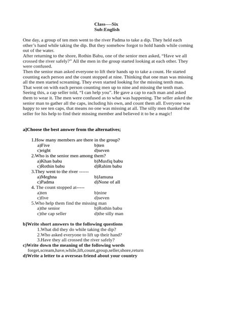Class 6 Exam 1 Pdf