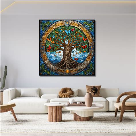 Tree Of Life Canvas Wall Art Stained Glass Canvas Celtic Home Etsy