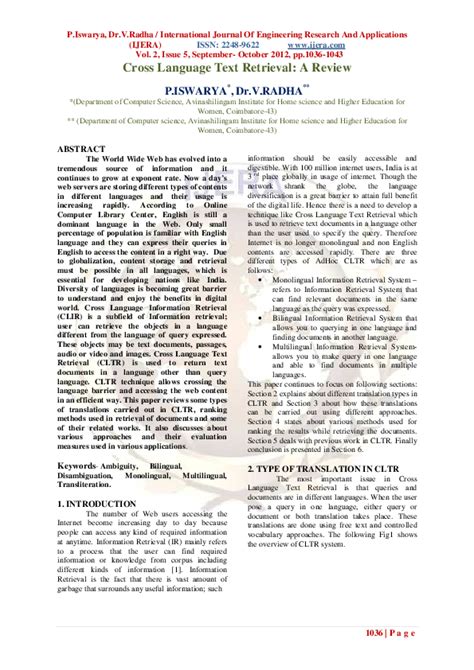 Pdf Cross Language Text Retrieval A Review