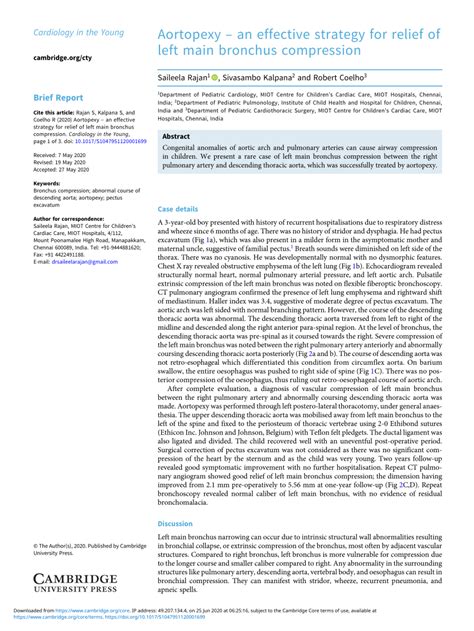 Pdf Aortopexy An Effective Strategy For Relief Of Left Main