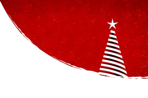 창조적 인 어두운 선명한 빨간색 또는 적갈색 색상 배경의 수평 벡터 그림 하나 창조적 인 줄무늬 3 차원 흰색 크리스마스 트리 상단에 밝은 빛나는 별 바닥에 눈의 시트와