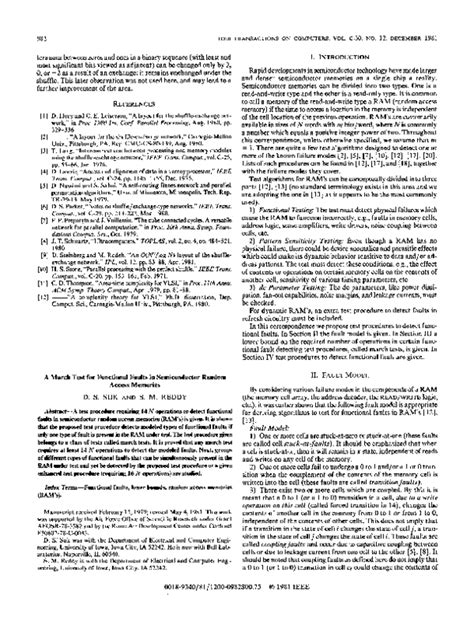 Pdf A March Test For Functional Faults In Semiconductor Random Access