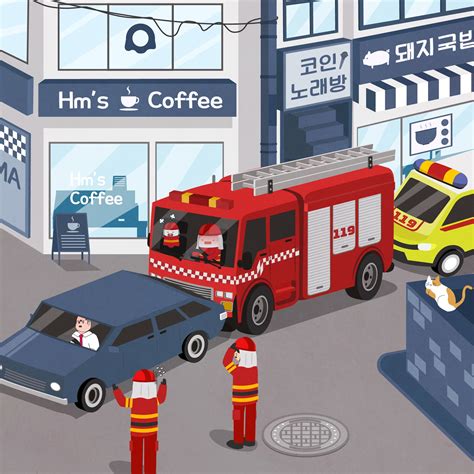 휴몽스 소방관 편 소방관 1 긴급출동 중입니다 차량 이동해주세요~ 소방관 2 선생님 차량 옆으로 이동해주세요 긴급출동 중입니다 김부장 이사람아