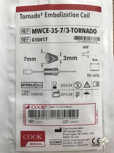 New Cook G10417 Tornado Embolization Coil 035in X Disposables