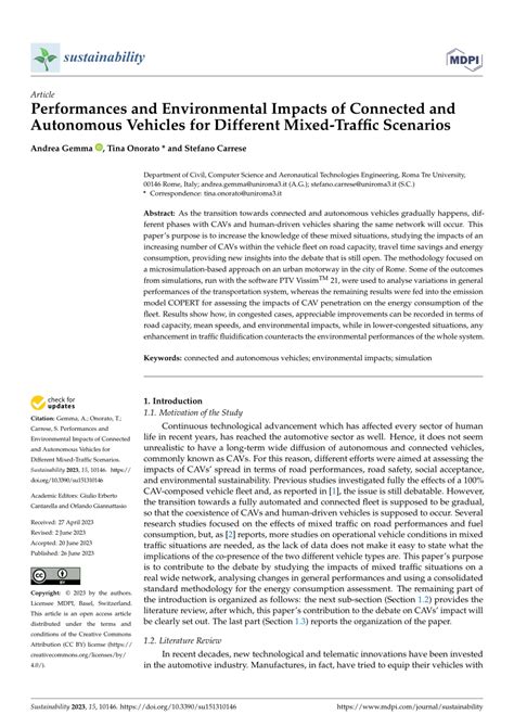 Pdf Performances And Environmental Impacts Of Connected And Autonomous Vehicles For Different