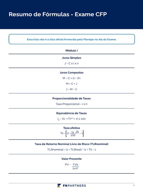 Resumo De Formulas Cfp Pdf