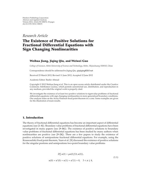 Pdf The Existence Of Positive Solutions For Fractional Differential Equations With Sign