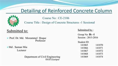 Design Of Column According Aci Codes Ppt