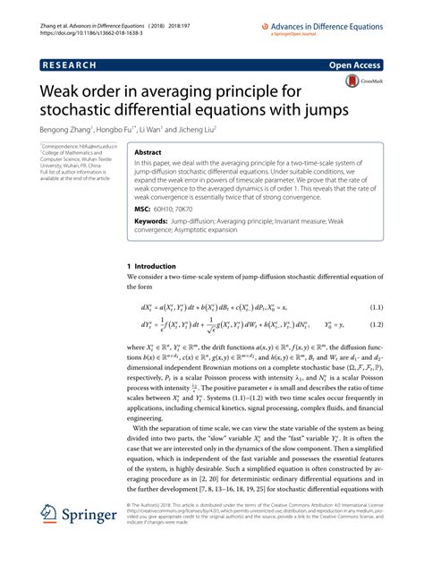 Pdf Weak Order In Averaging Principle For Stochastic Differential Equations With Jumps