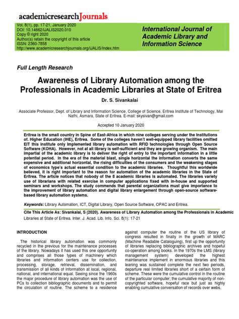 2020 awareness of library automation among the pdf libraries