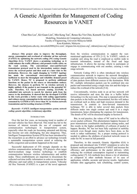 Pdf A Genetic Algorithm For Management Of Coding Resources In Vanet