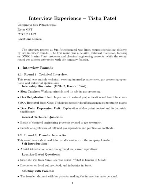 Interviewexperiencetishapatel Pdf