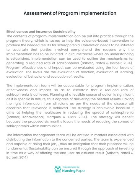 Assessment Of Program Implementation Essay 344 Words Nursing Paper