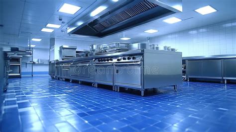 Commercial Kitchen Stainless Steel Appliances Blue Tile Floor