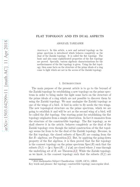 Flat Topology Pdf Ring Mathematics Compact Space