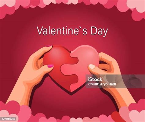 해피 발렌타인 데이 템플릿 두 손 홀드 하트 만화 일러스트 벡터에서 사랑 커플 기호 개념 2월에 대한 스톡 벡터 아트 및 기타