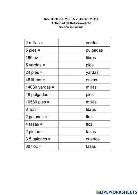 Conversiones Online Worksheet For Sexto De Primaria Live 51 Off