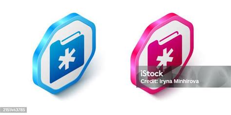 아이소 메트릭 의료 건강 기록 폴더 건강 관리 아이콘은 흰색 배경에 분리되어 있습니다 환자 파일 아이콘입니다 병력 기호입니다 육각 버튼 벡터 3차원 형태에 대한 스톡 벡터