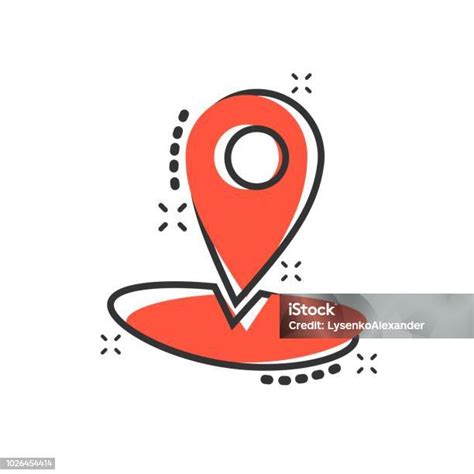 벡터 만화 스타일에서 만화 지도 포인터 아이콘입니다 Gps 네비게이션 마크 그림 그림 포인터 대상 비즈니스 스플래시 효과 개념입니다 0명에 대한 스톡 벡터 아트 및 기타