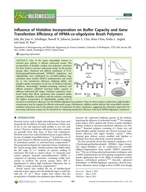 Pdf Influence Of Histidine Incorporation On Buffer Capacity And Gene