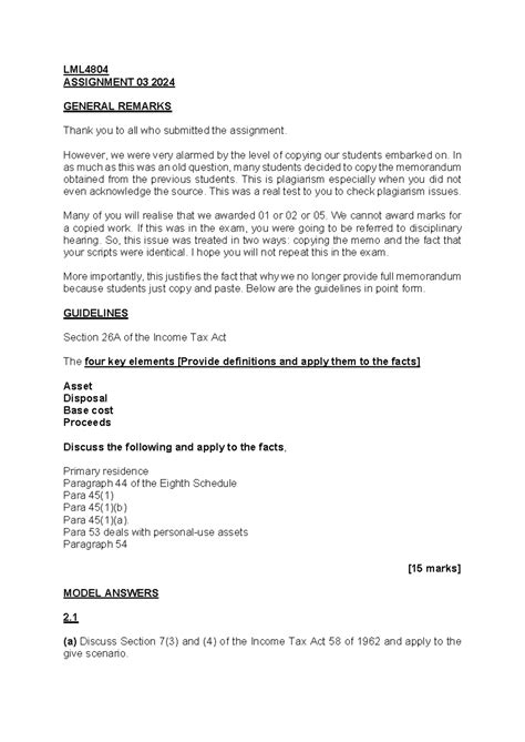 LML4804 2024 Feedback Assignment 03 Guidelines LML ASSIGNMENT 03 2024 GENERAL REMARKS Thank