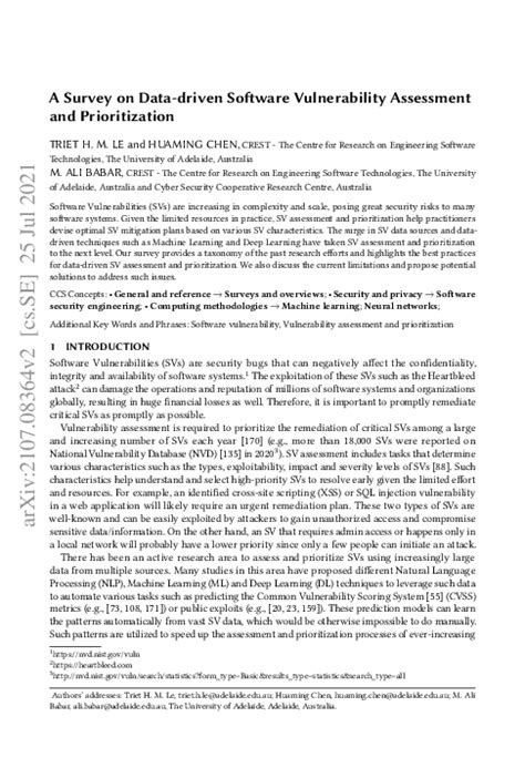 Pdf A Survey On Data Driven Software Vulnerability Assessment And