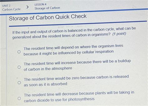 Solved Unit 2lesson 4carbon Cyclestorage Of Carbonstorage Of