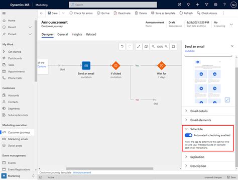 เลือกเวลาที่ดีที่สุดในการส่งข้อความอีเมลโดยอัตโนมัติ dynamics 365