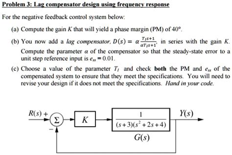 Solved Problem 3 Lag Compensator Design Using Frequency Response For The Negative Feedback