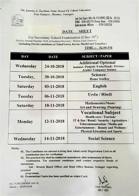 Date Sheets For Class 10 And 12th Announced For Kashmir The Kashmiriyat