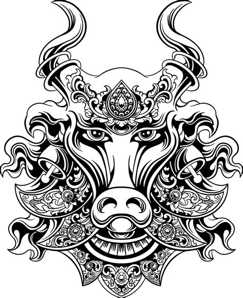 Line Art Of A Bulls Head With Ornate Decoration Vector 21335734 Vector