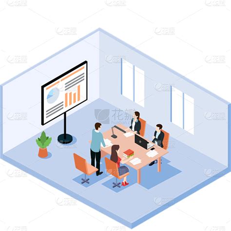 企业员工开会插画风会议室贴纸