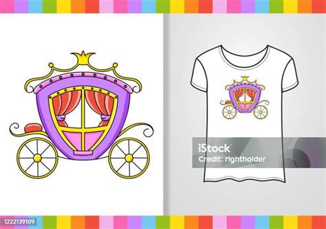T 셔츠 디자인 매직 캐리지 셔츠에 귀여운 캐릭터 손으로 그린 다채로운 벡터 일러스트레이션입니다 만화 스타일입니다 흰색 배경에 격리 개념에 대한 스톡 벡터 아트 및 기타