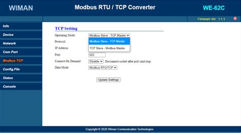 Modbus TCP Converters Wiman IoT