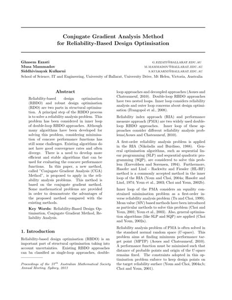 Pdf Conjugate Gradient Analysis Method For Reliability Based Design Optimisation